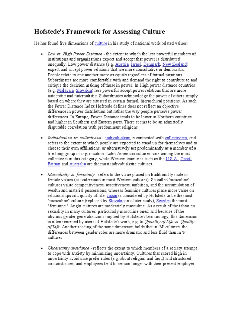 Hofstede's Cultural Dimensions Explained | PDF | Social Science