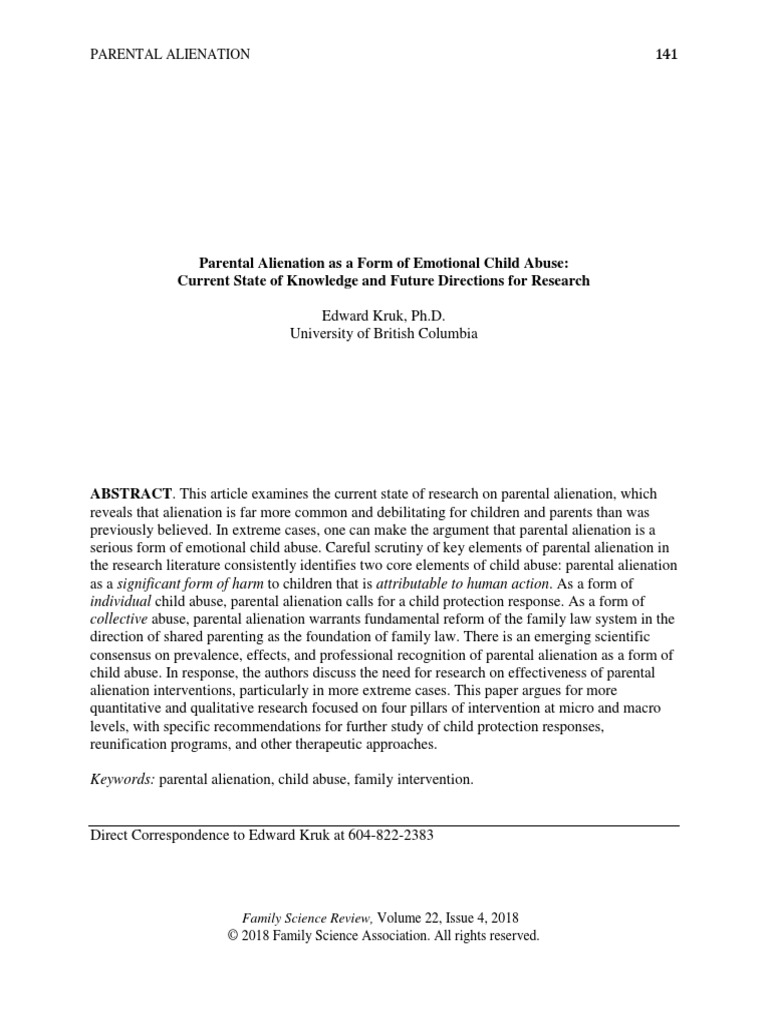 Parental Alienation as Emotional Abuse | PDF | Child Abuse | Social ...