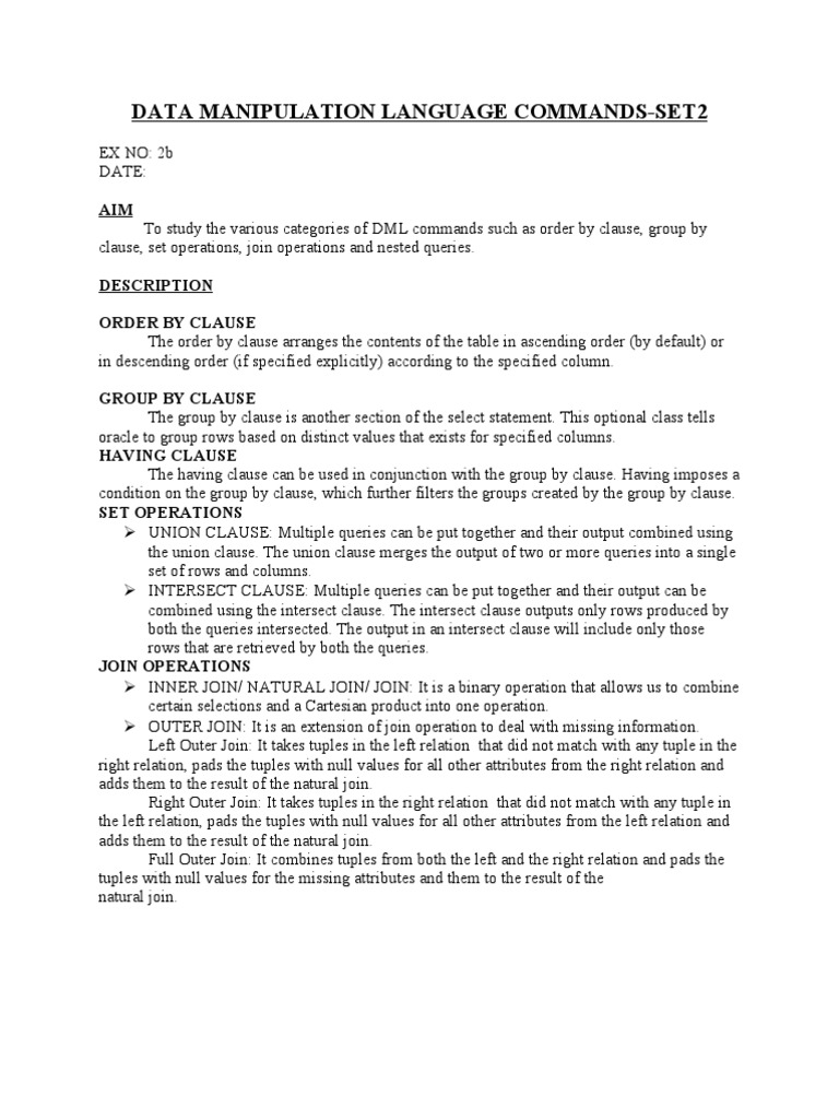 Data Manipulation Language Commands 1 | PDF | Information Technology ...
