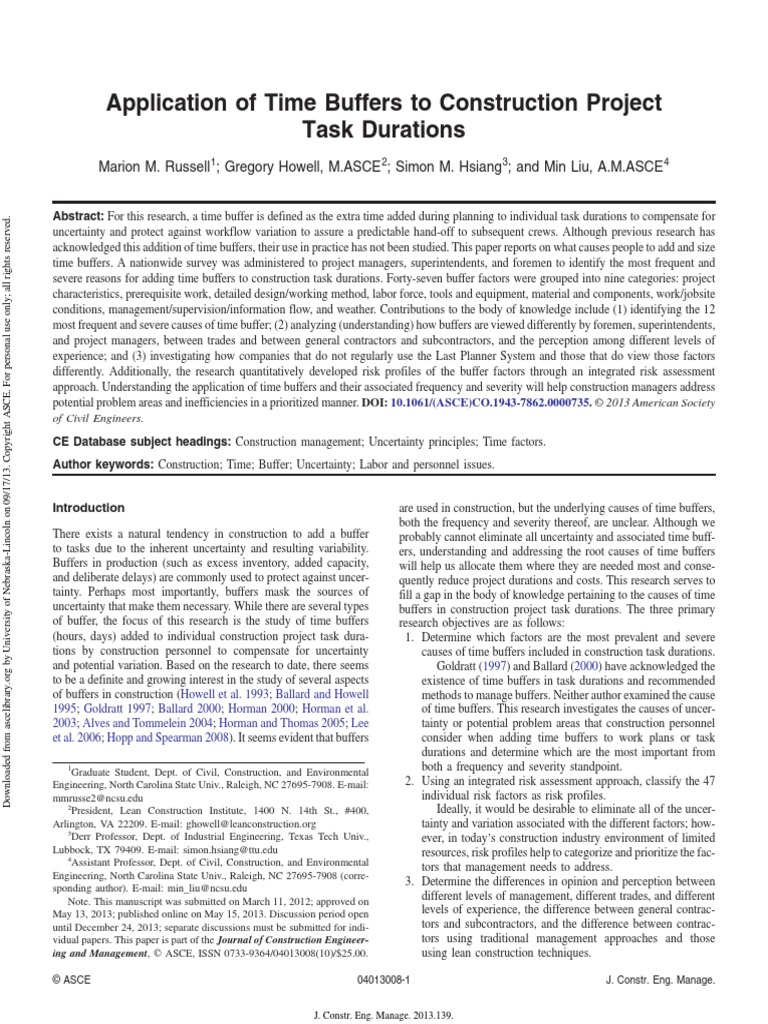 Application of Time Buffers To Construction (Ok) | PDF | Uncertainty ...