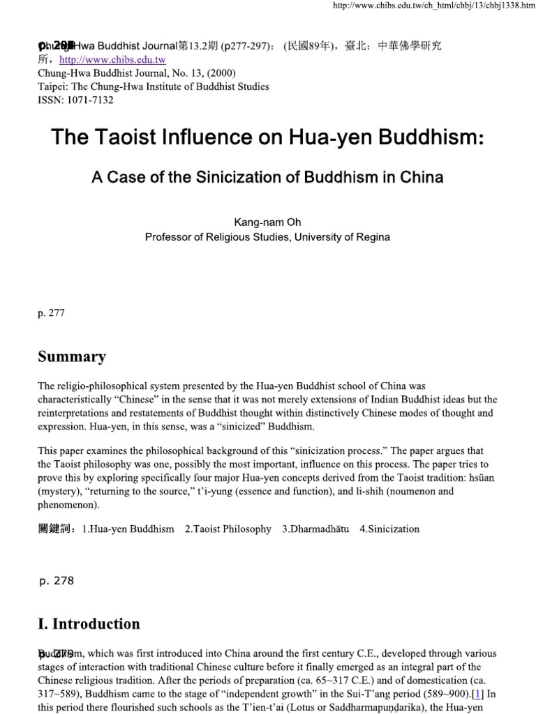 The Taoist Influence On Hua-Yen Buddhism - A Case of The Sinicization ...