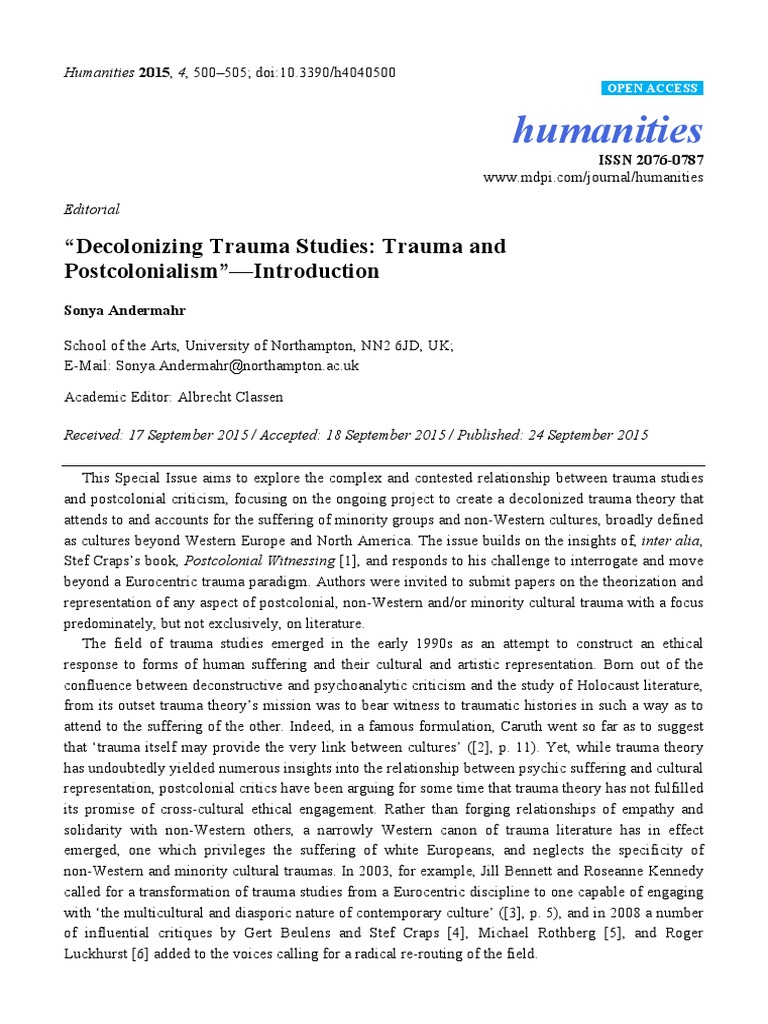 Decolonizing Trauma Studies Trauma And Postcolonialism 2015 Pdf