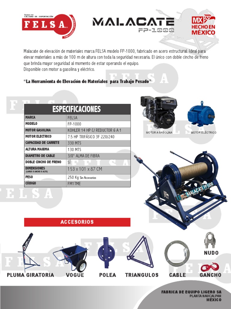 Ficha Tecnica Malacate Felsa FP1000 1 Ton | PDF