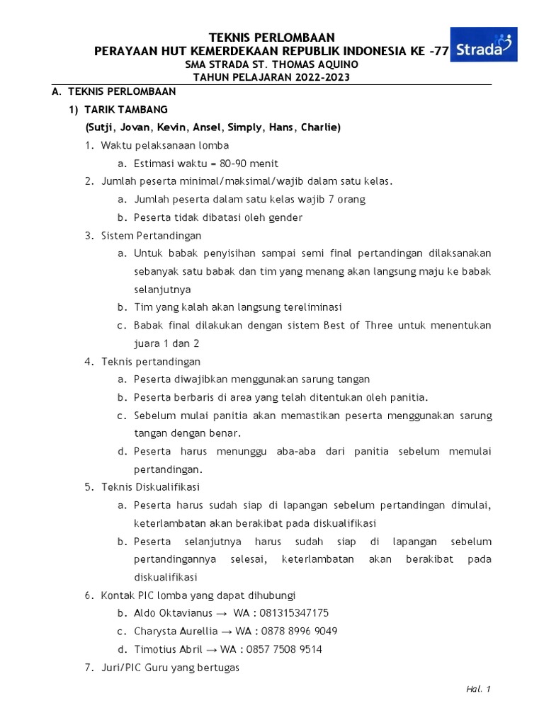 Teknis Perlombaan HUT RI ke-77 SMA Strada | PDF