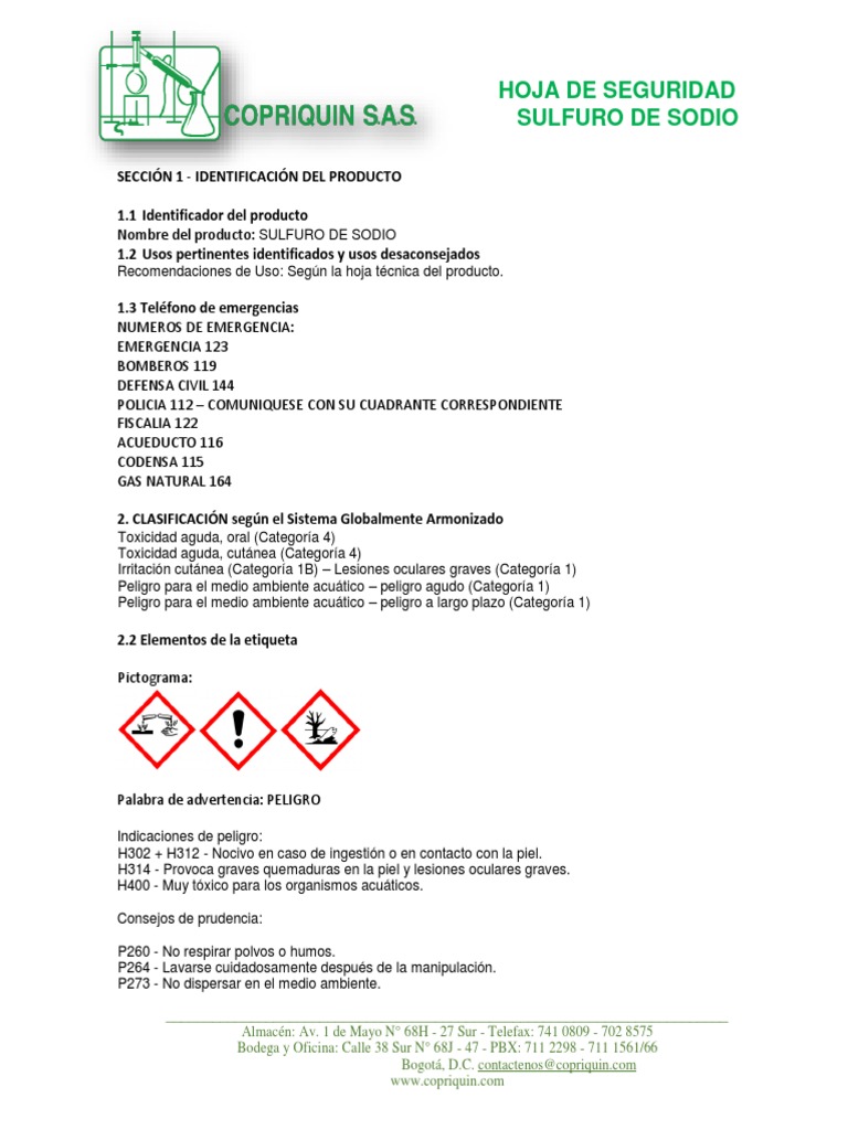 Hoja de Seguridad Sulfuro de Sodio en Escama | PDF | Agua | Combustión