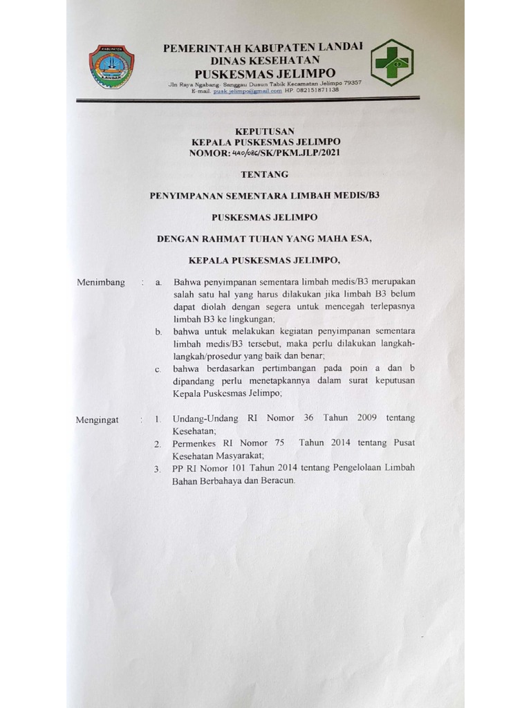 SK Penyimpanan Sementara Limbah B3 | PDF