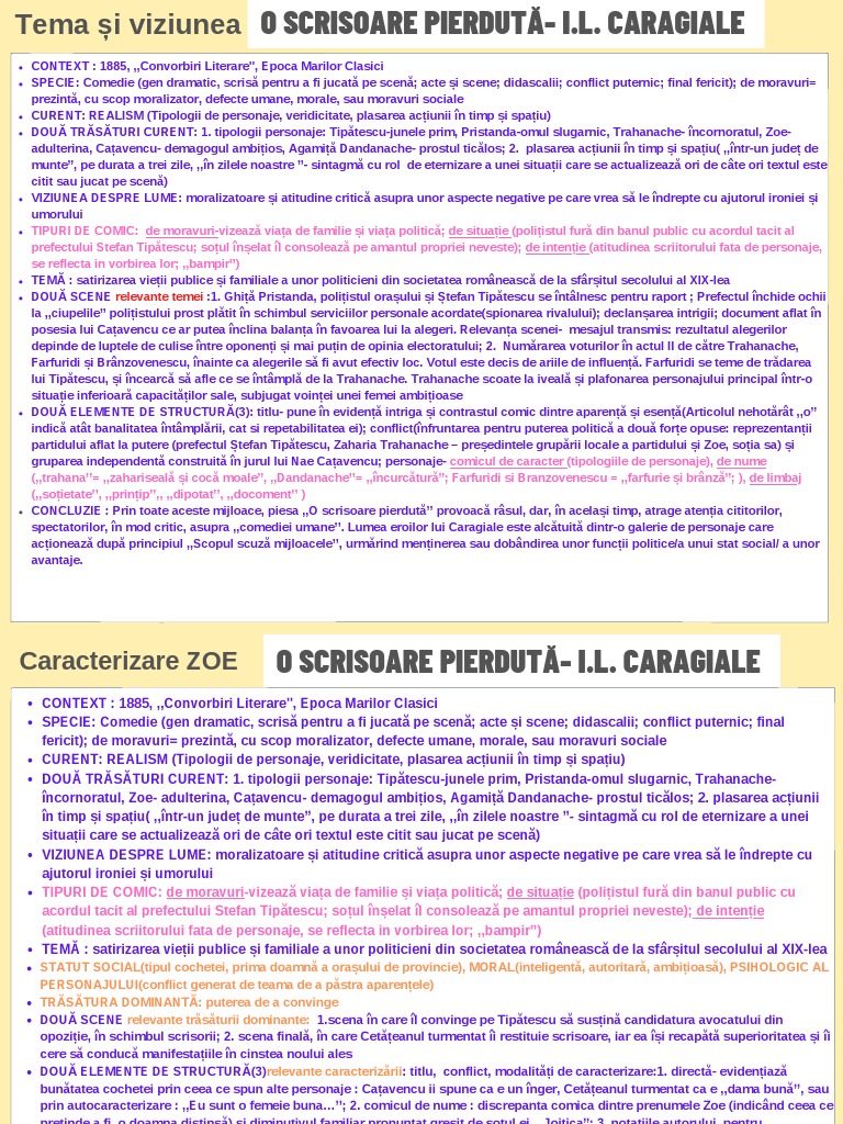 O Scrisoare Pierdută Schema Eseuri | PDF