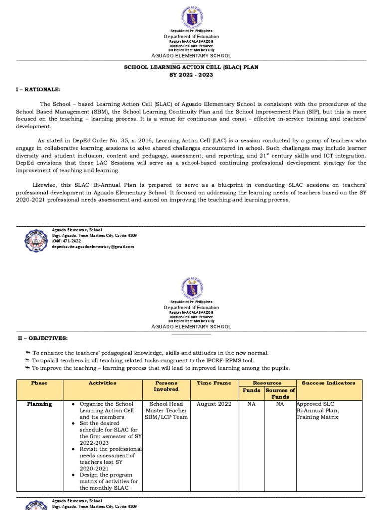 Aguado Es - Slac Plan - Sy 2022-2023 | PDF