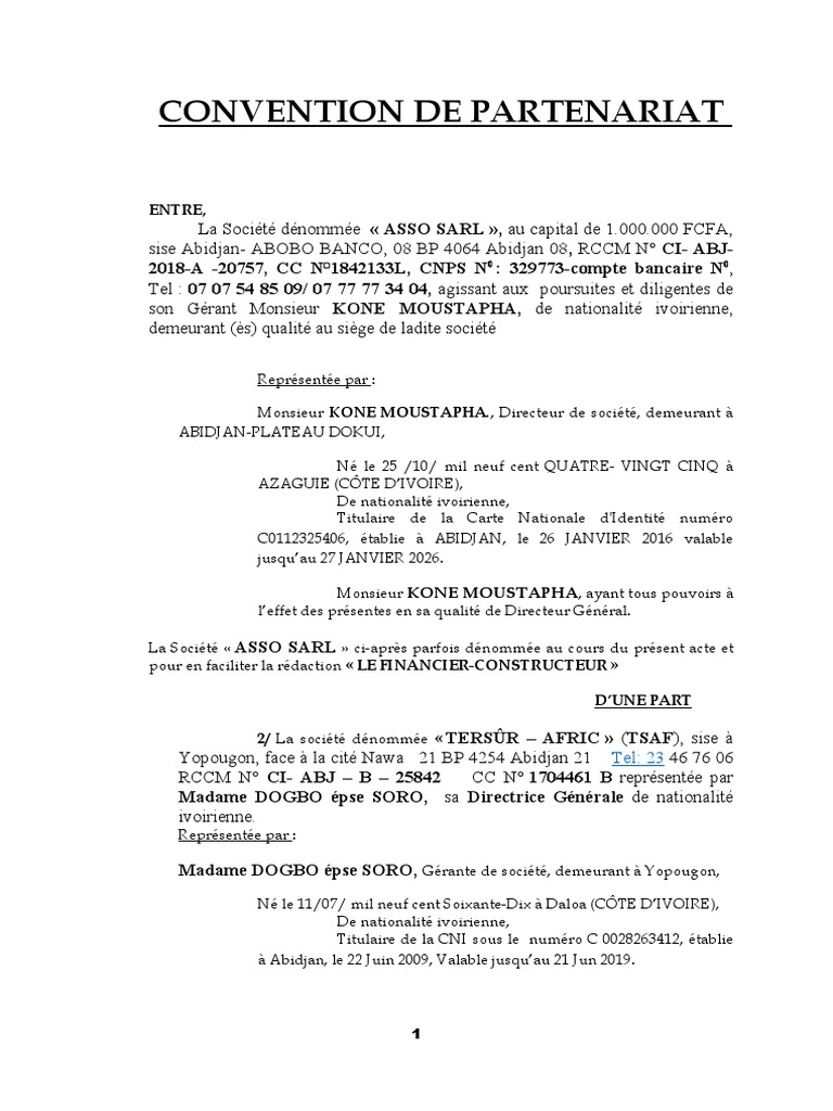Convention de Partenariat Mme Kolo Et Tsaf | PDF
