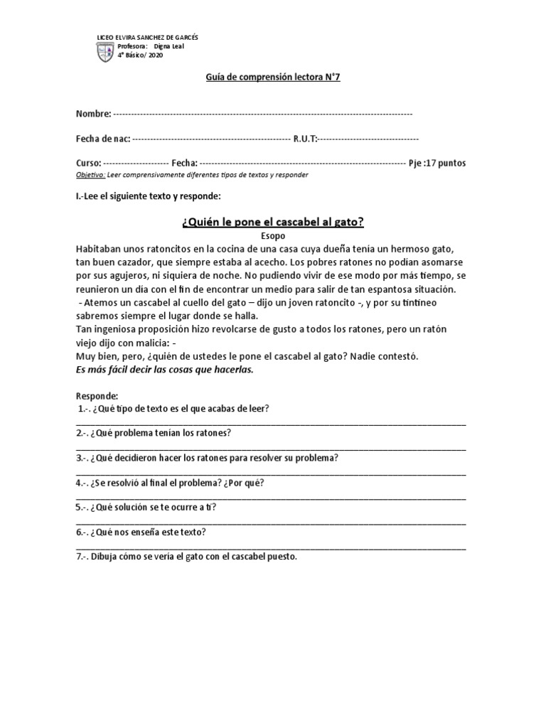 4 Basico Guía Comprensión Lectora N 7 Pdf