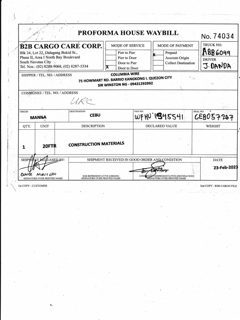 Urc - Proforma House Way Bill | PDF | Freight Transport | Supply Chain ...