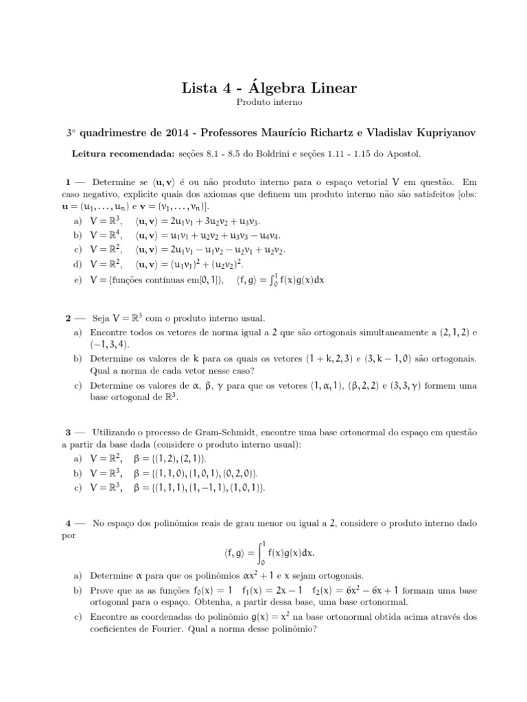Lista 4 | PDF | Espaço vetorial | Álgebra abstrata