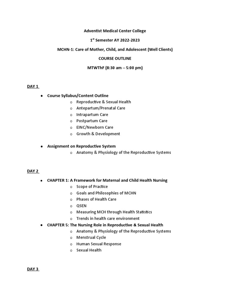 COURSE OUTLINE and SCHEDULE L2 CMCA 1 | PDF | Pregnancy | Childbirth