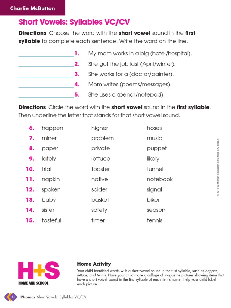 Short Vowels: Syllables VC/CV | PDF | Poetry