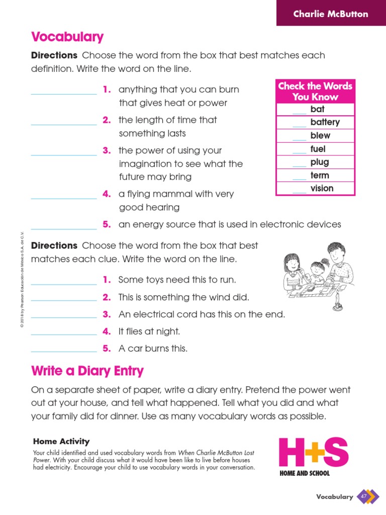 Vocabulary: Directions Choose The Word From The Box That Best Matches ...