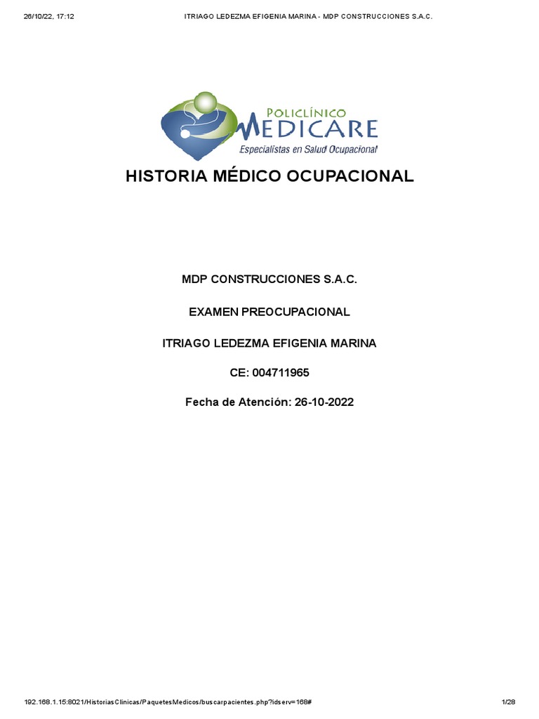 Examen Preocupacional Efigenia Itriago | PDF | Salud pública | Medicina