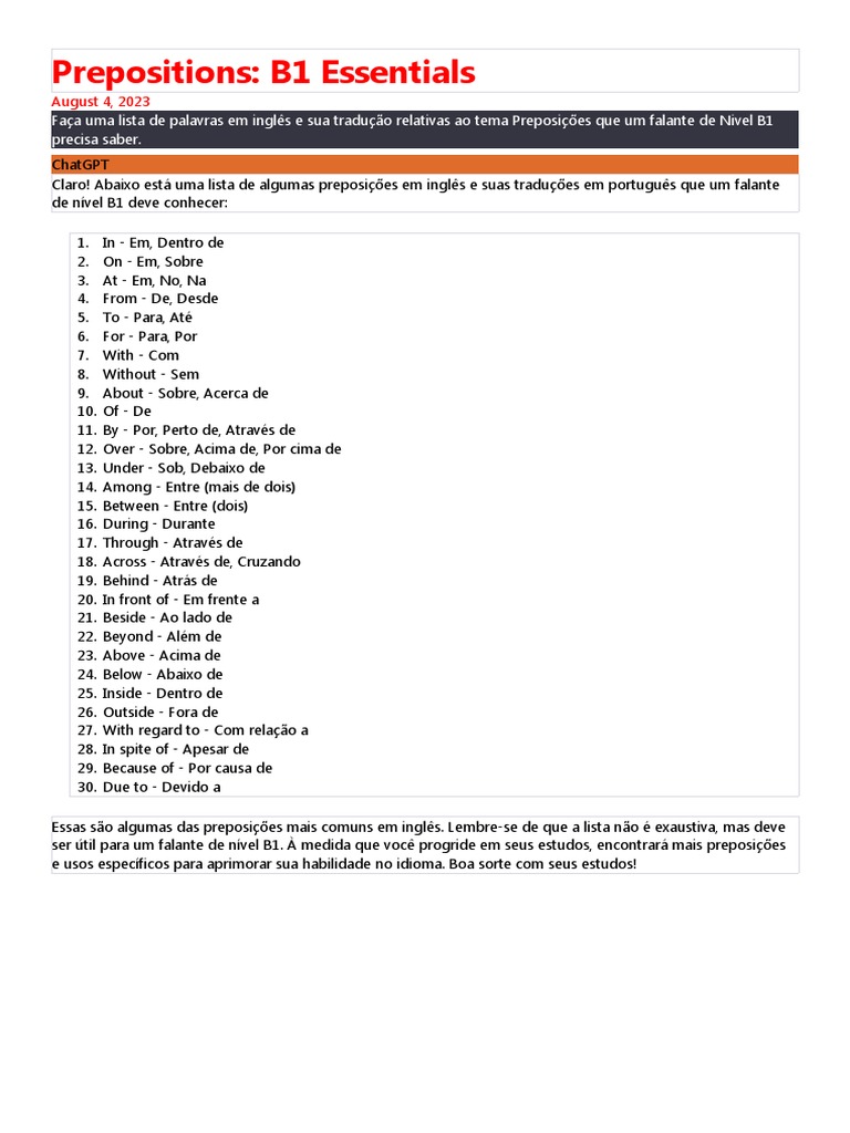 17 Prepositions B1 | PDF