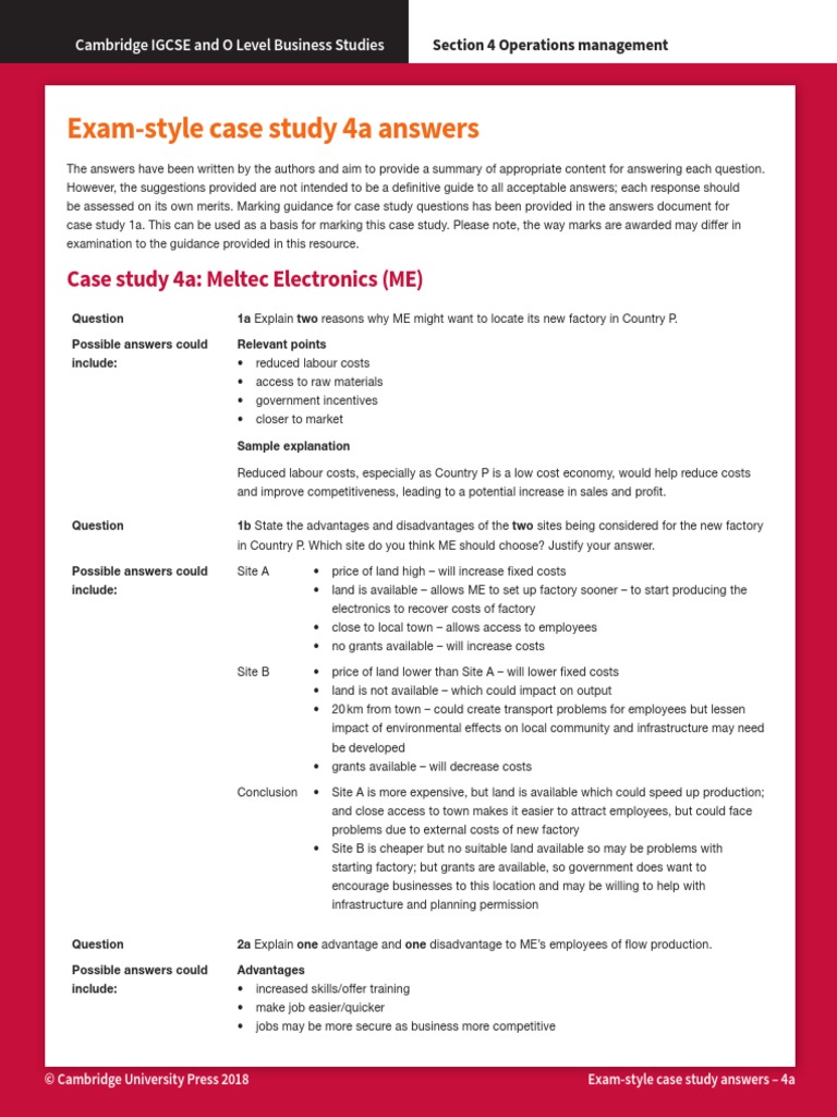 IGCSE Business Studies Case Study Answers | PDF | Mass Production ...