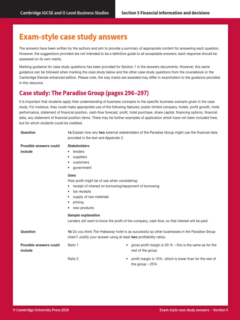 IGCSE-OL - Bus - Sec - 5 - Answers To Case Study - CB | PDF