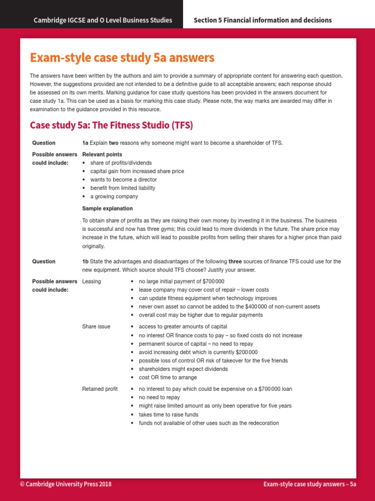 IGCSE-OL - Bus - Sec - 5 - Answers To Case Study - Enhanced - 5A | PDF