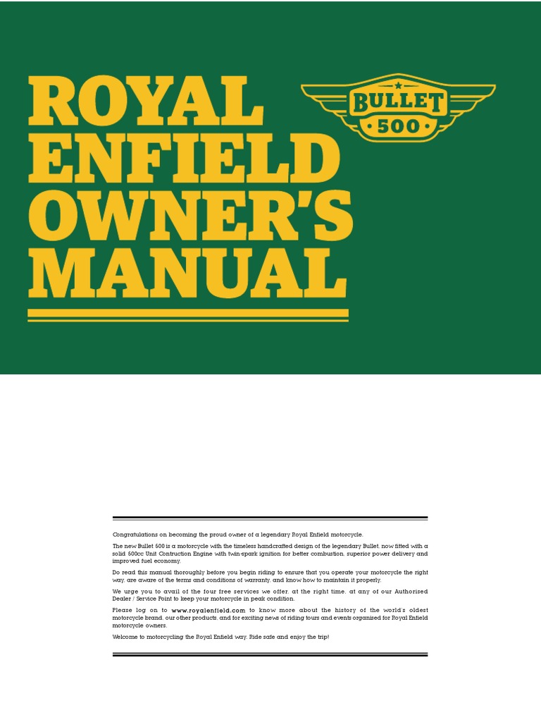 Royal Enfield Bullet 500 Owners Manual | PDF