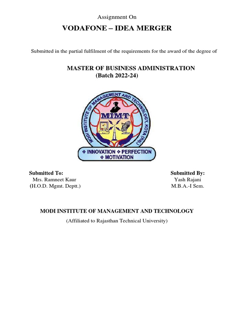Assignment On Vodafone - Idea Merger | PDF | Mergers And Acquisitions | Economies