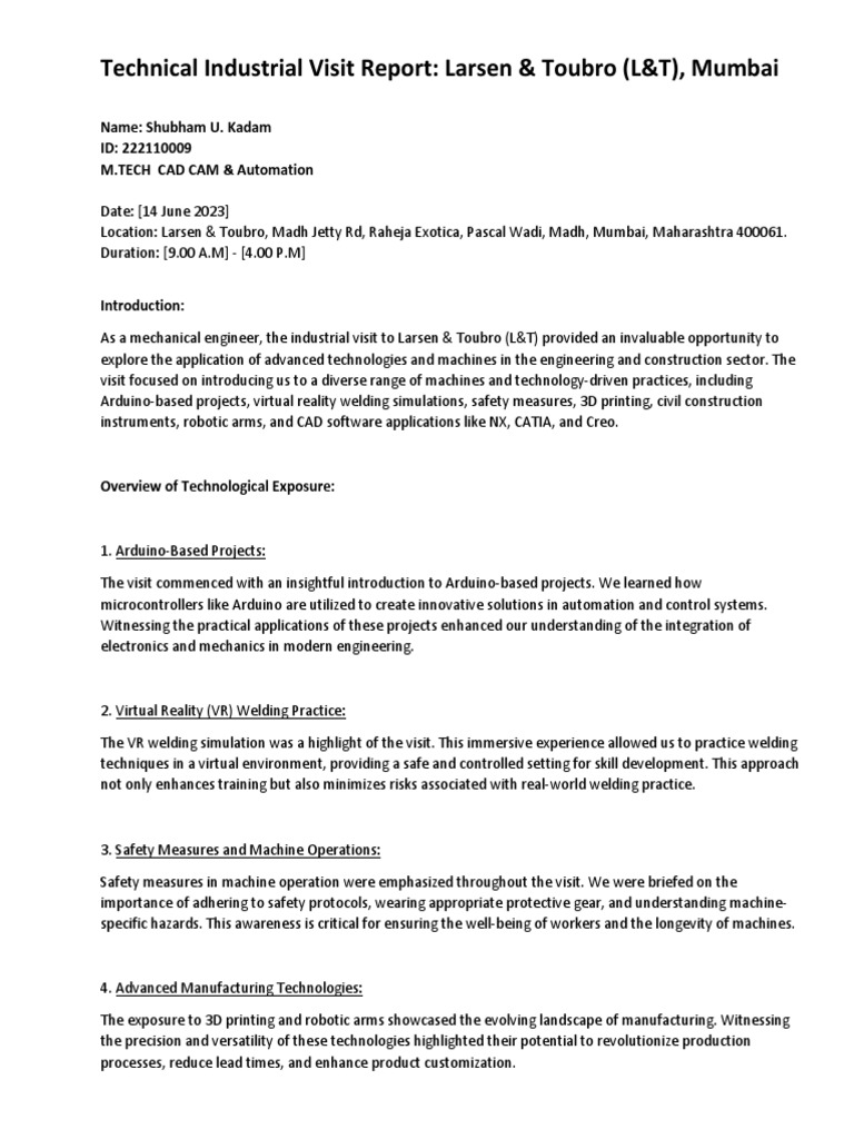 Technical Industrial Visit Report | PDF | Simulation | Computer Aided ...