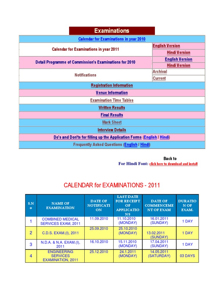 Calendar For Examinations - 2011 | Download Free PDF | Academic Degree ...