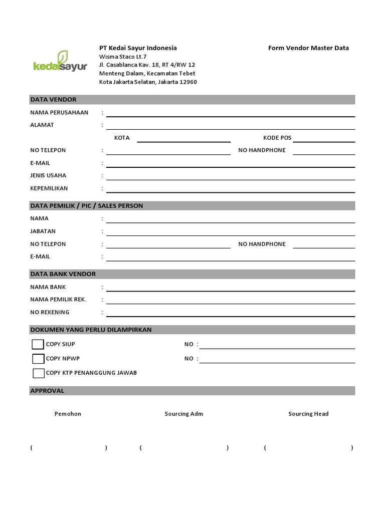 Form Vendor Master Data | PDF