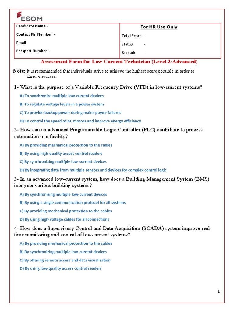 Asses Form - Low Current - Technician-Level 2 - ADVANCED | Download Free PDF | Internet Of ...