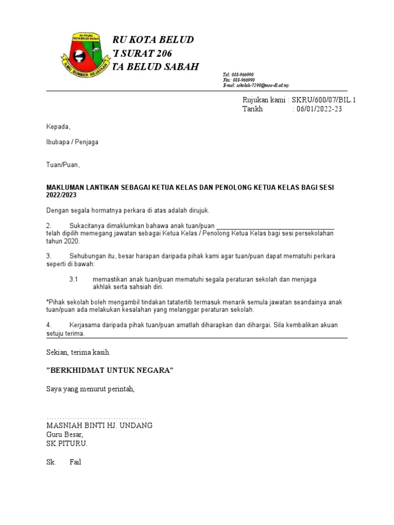 Surat Perlantikan Ketua Kelas | PDF