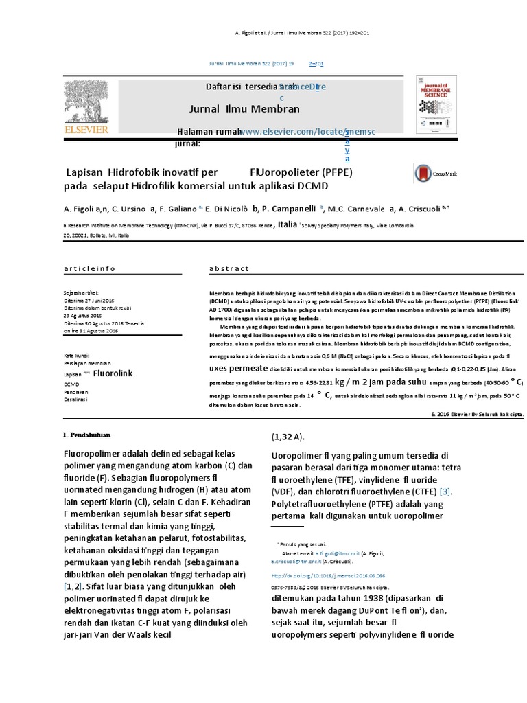 Membran Hidrofobik PFPE untuk DCMD | PDF
