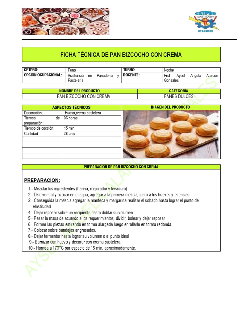 Ficha Técnica: Pan Bizcocho con Crema | PDF