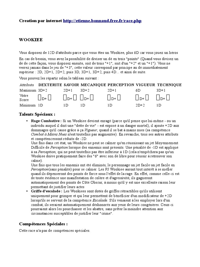 Création de personnages Star Wars | PDF