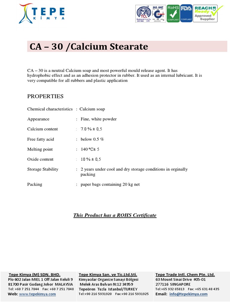 Calcium Stearate Melting Point & Uses | PDF