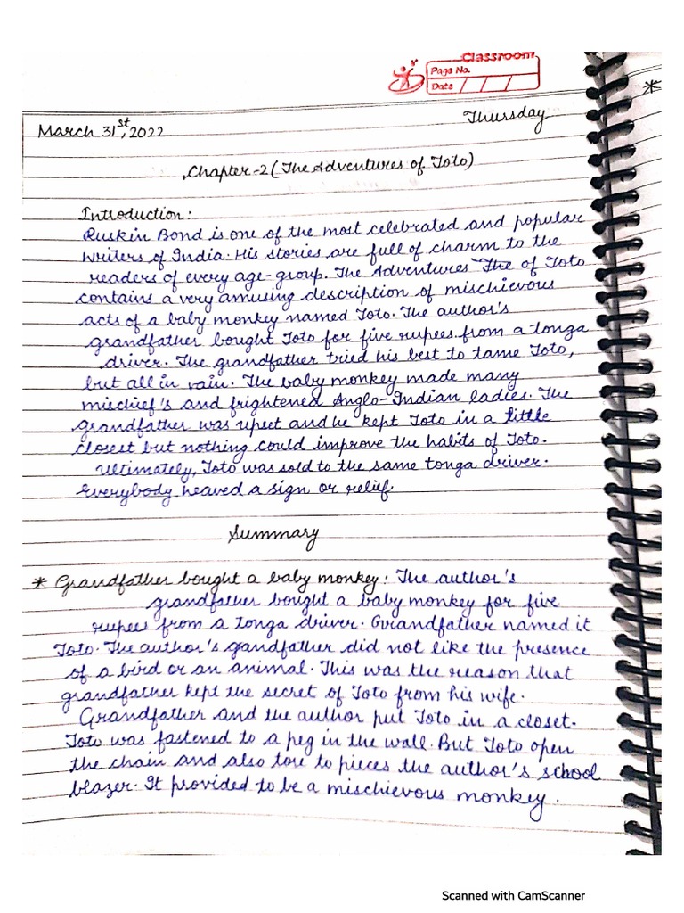Class 9 English Chapter 2 The Adventures of Toto | PDF