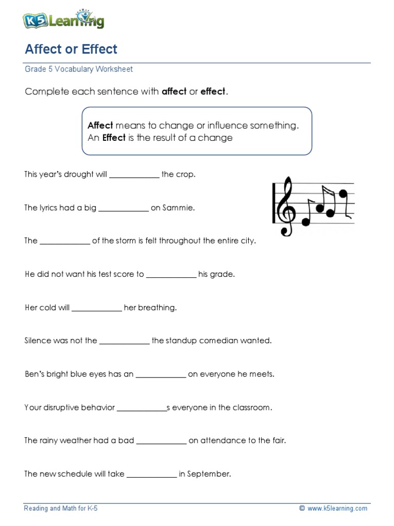 5th Grade Affect or Effect Sentences 1 | PDF