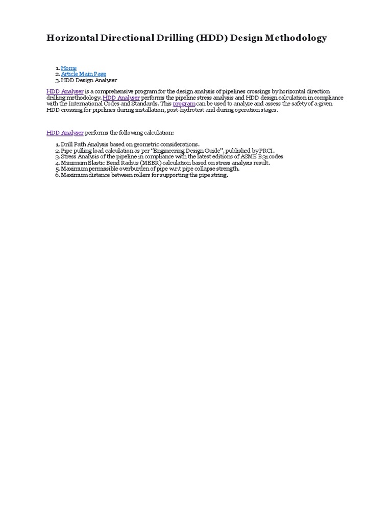 Horizontal Directional Drilling (HDD) Design Methodology | PDF