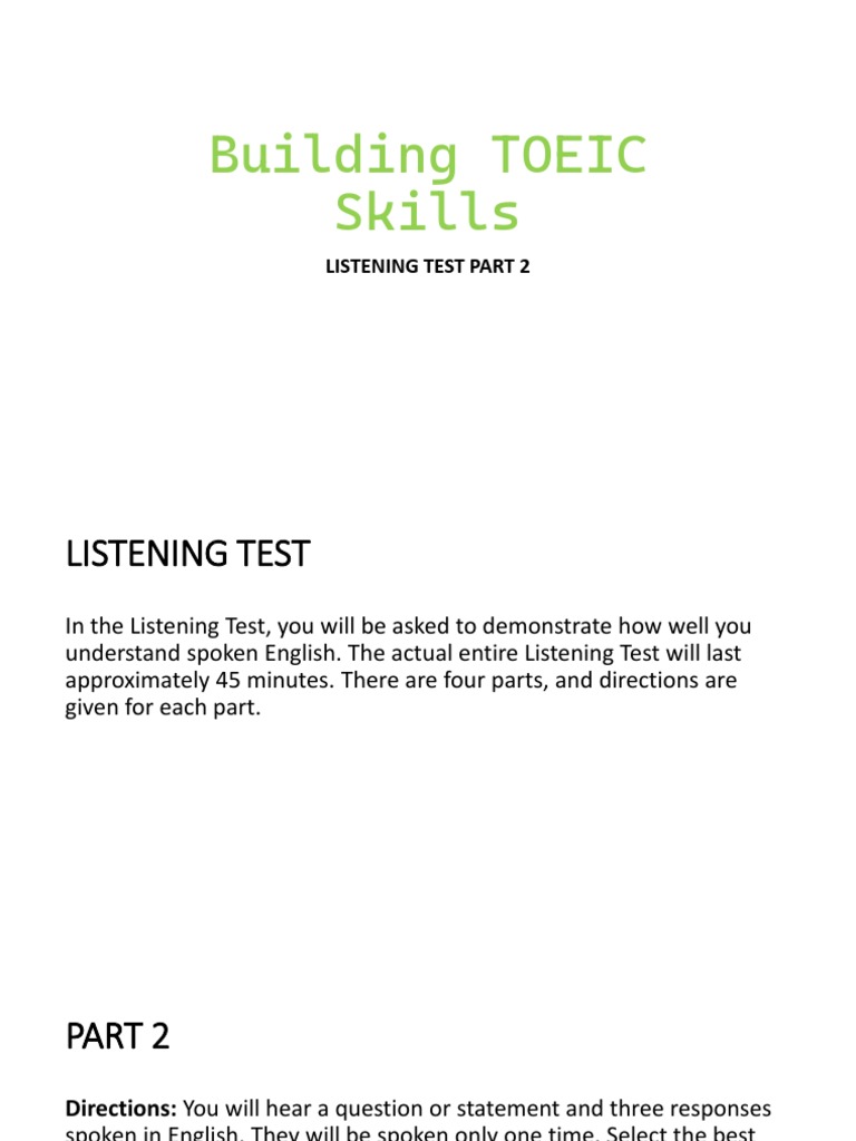 Building TOEIC Skills Listening Part 2 | PDF | Teaching Methods & Materials