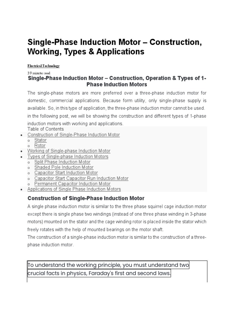 Single Phase Induction Motor | PDF