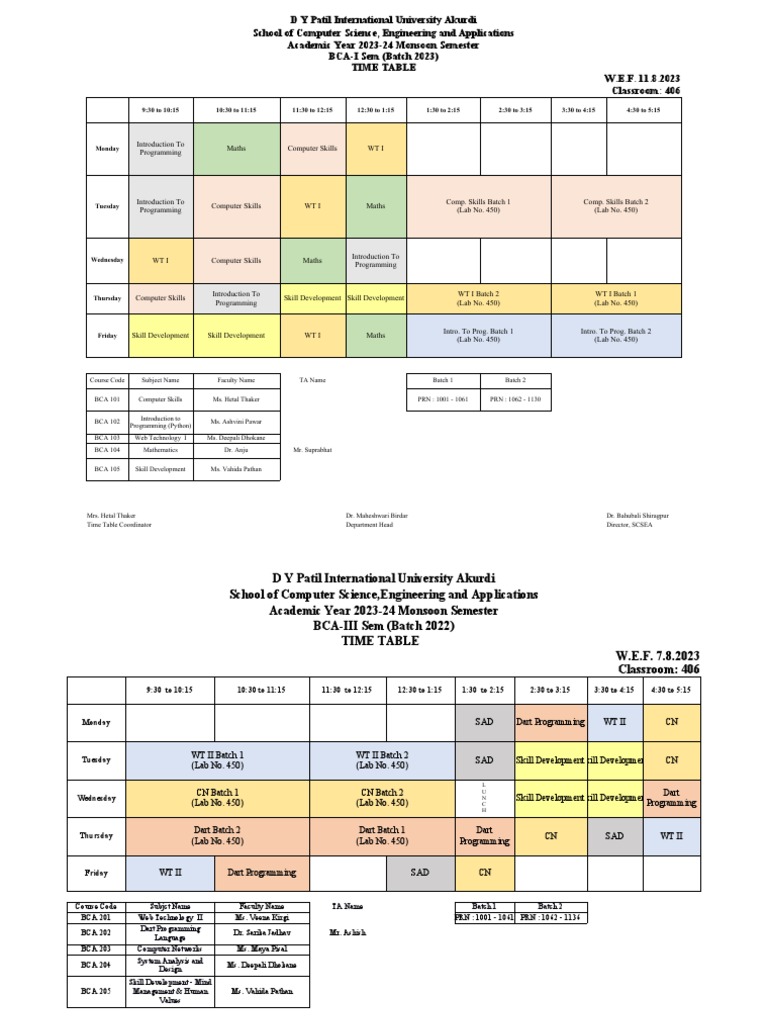 D Y Patil University BCA & MCA Timetable 2023 | PDF | Artificial ...