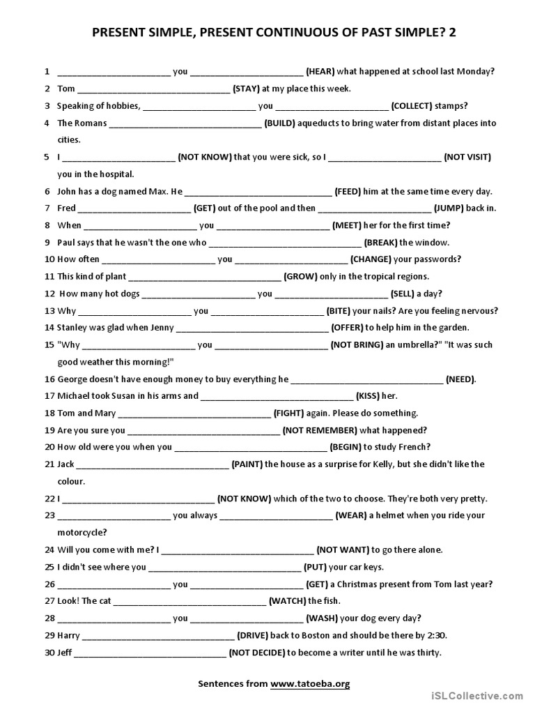 Present Simple, Present Continuous or Past Simple 2 | PDF
