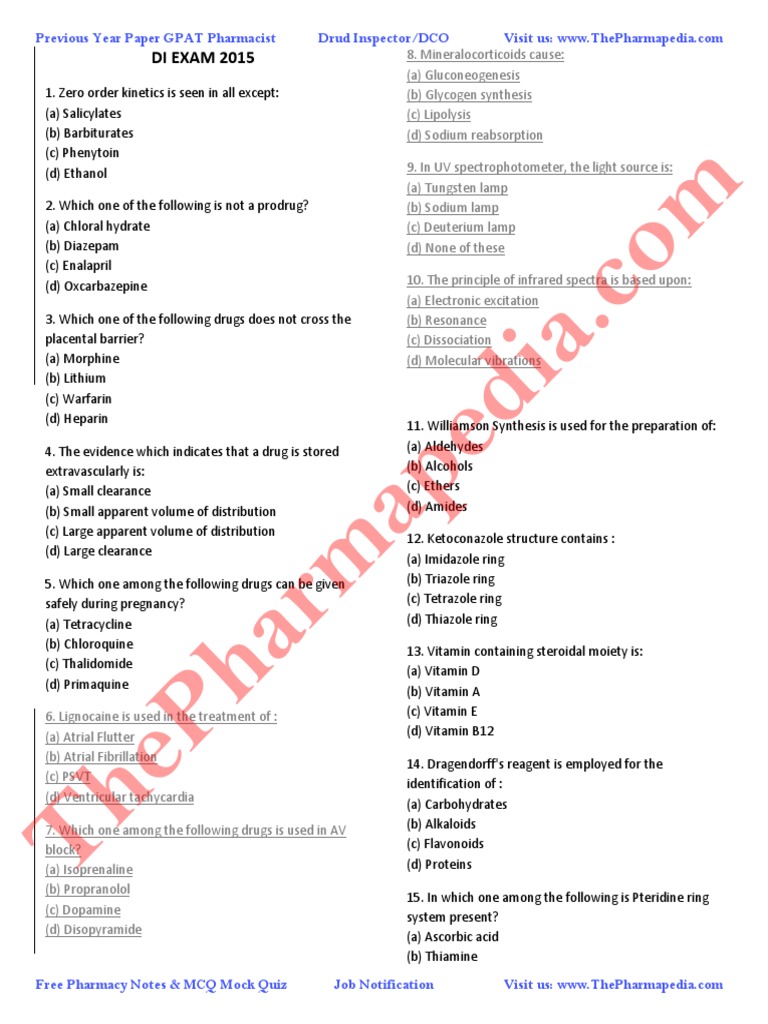 UPSC Drug Inspector Paper 2015 | PDF