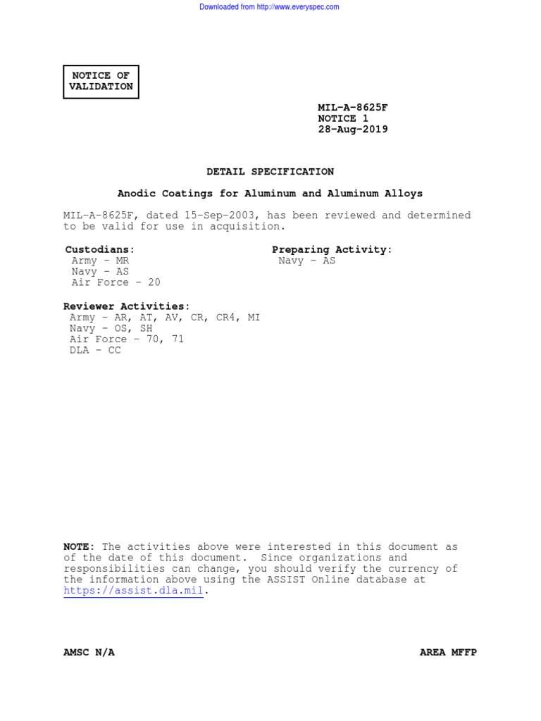 Mil A 8625F - Notice 1 | PDF