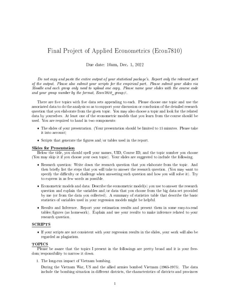 Project of Applied Econometrics Econ7810 2022fall | PDF | Witchcraft | Data