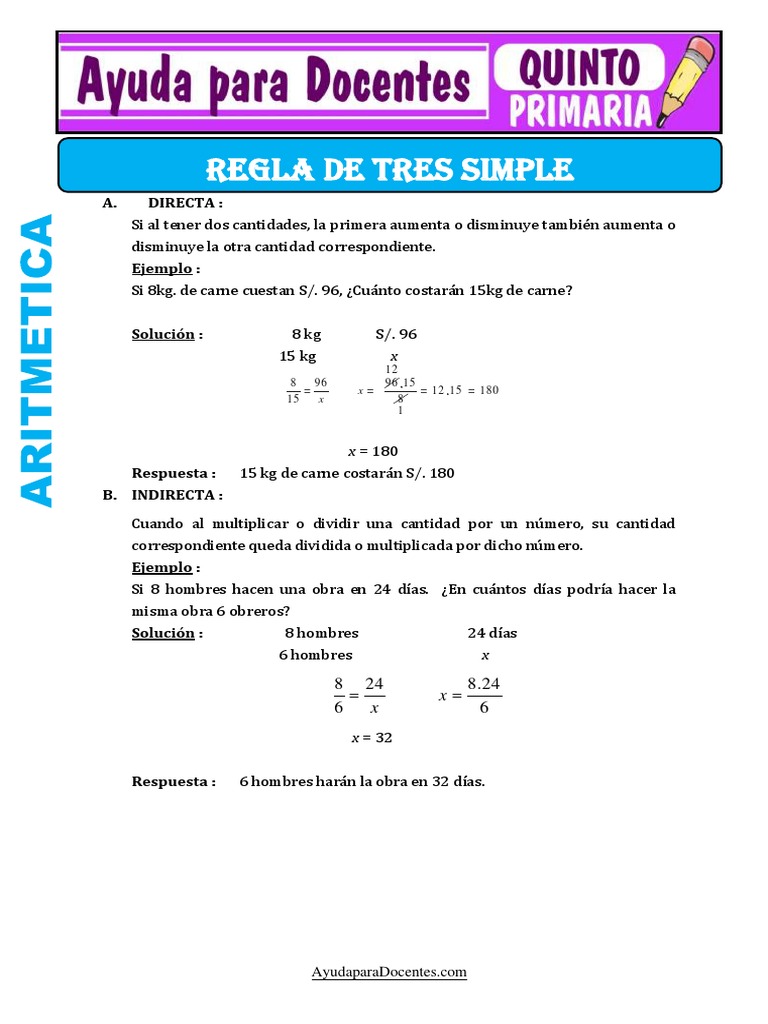 Ejercicios de regla de tres simple para primaria | PDF