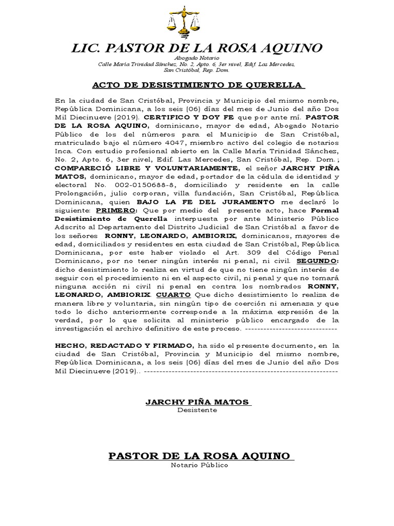 DESISTIMIENTO | PDF | República Dominicana | Gobierno
