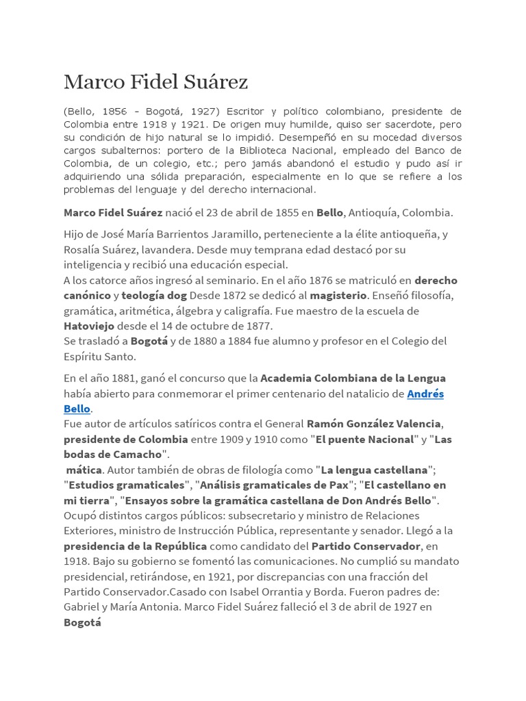 Biografía de Marco Fidel Suárez | PDF | Historia