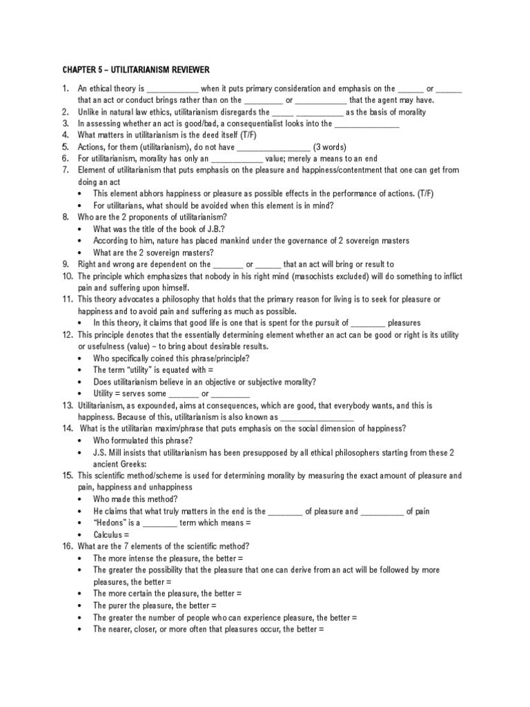 CHAPTER 5 Reviewer | PDF | Utilitarianism | Pleasure