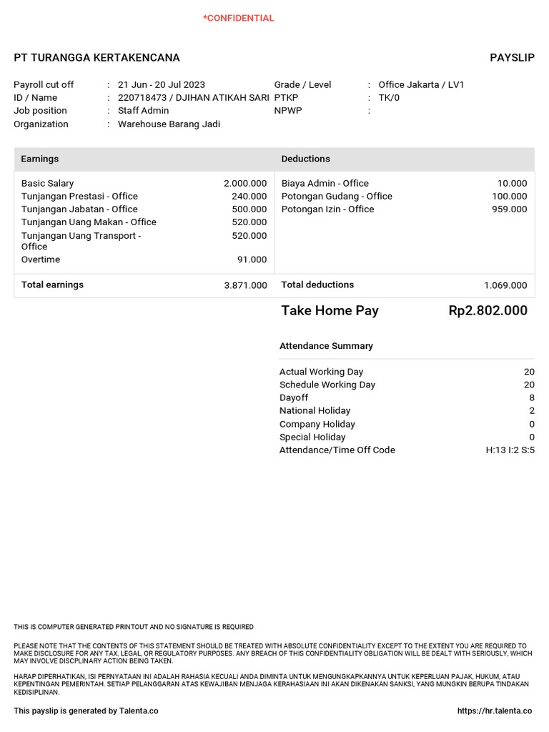 Payslip 220718473 7 2023 | PDF | Employment Compensation | Labor Relations